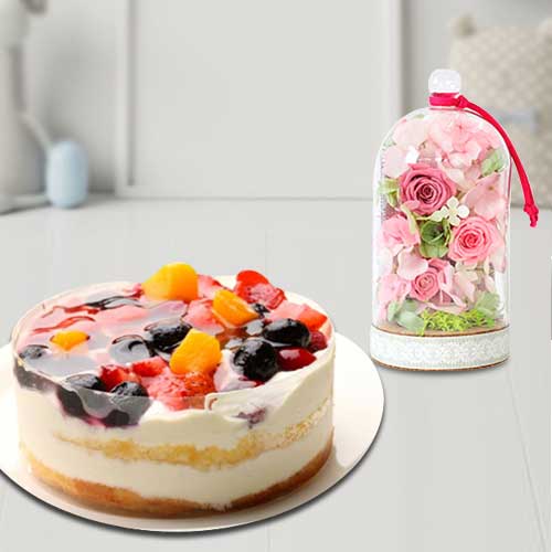 Preserved Roses in Bell Jar and Cake - Flower and Gifts to Japan Japan